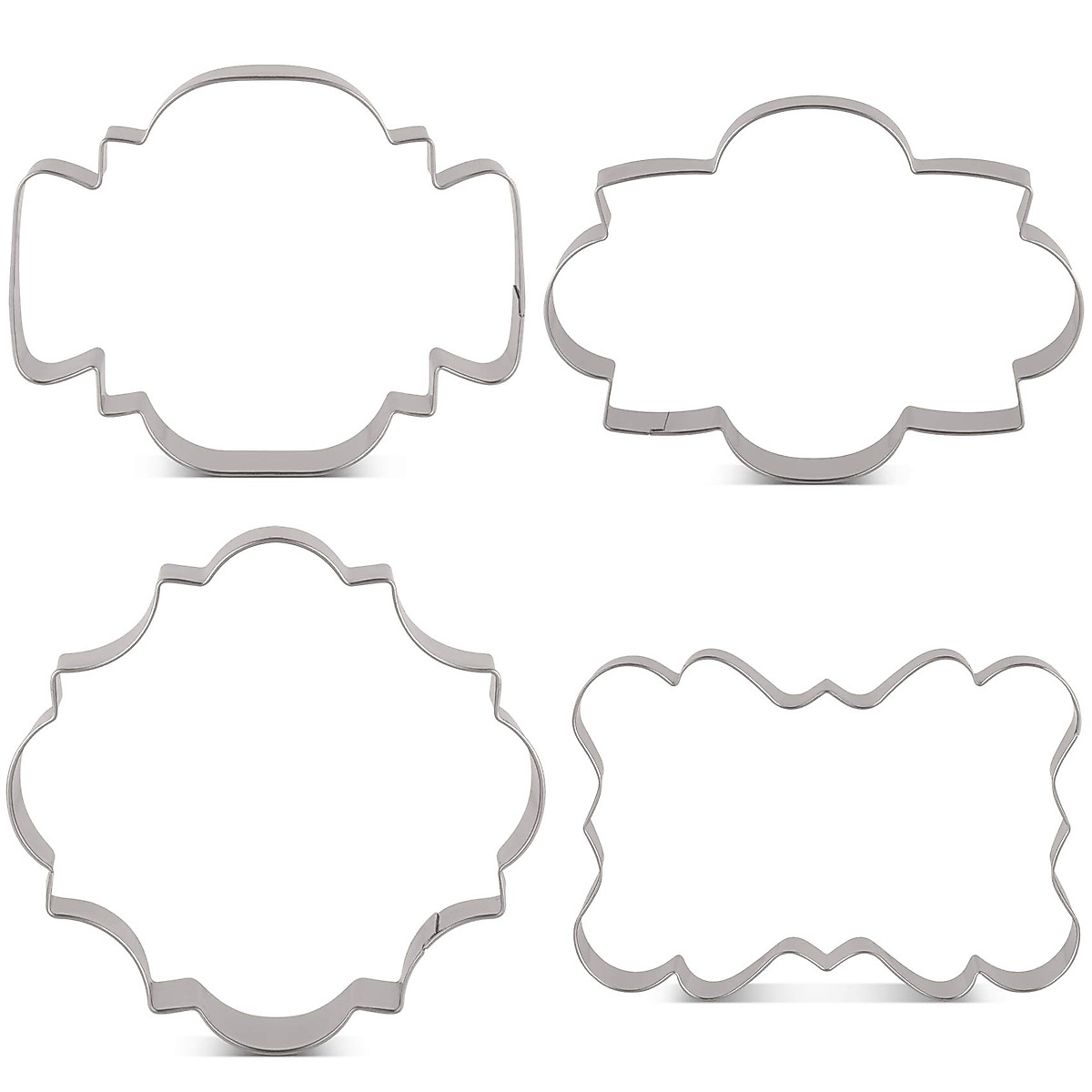 LILIAO Fancy Plaque Cookie Cutter Set Frame Sandwich Fondant Biscuit Cutters - 4 Piece - Stainless Steel - by Janka