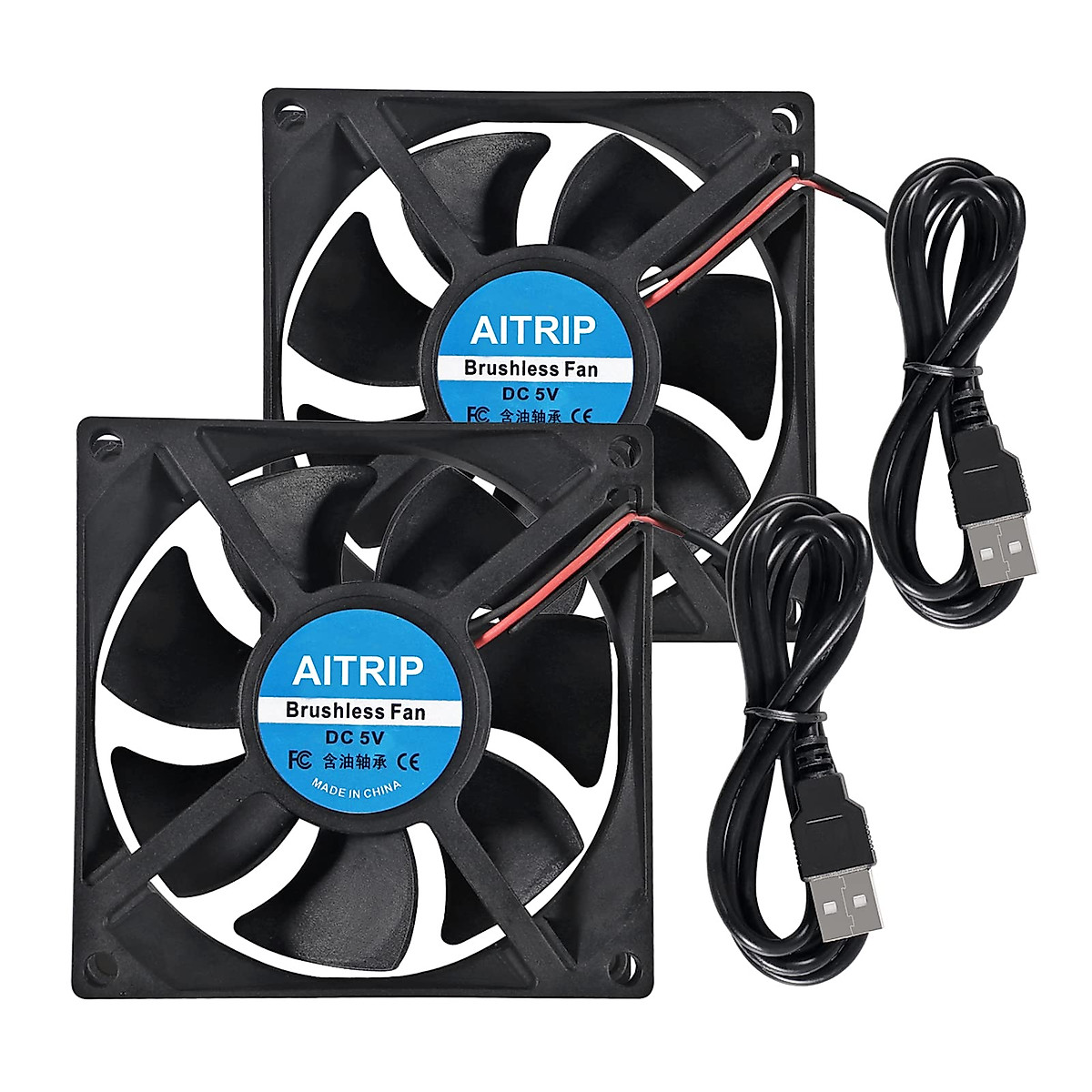 AITRIP 2PCS 80mm USB Fan 5V Brushless 8025 80x25mm for Cooling DIY PC Computer Case 3D Printer CPU Coolers Radiators