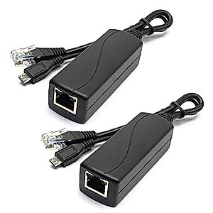 ANVISION 2-Pack Active 5V 2.4A PoE Splitter Adapter IEEE 802.3af Compliant Micro USB 48V to 5V/2.4A for Tablets, Dropcam or Raspberry Pi, IPC, IP Camera and More