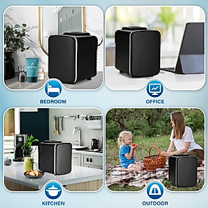 Simple Deluxe 4L/6 Can Mini Fridge, Portable Cooler & Warmer Freon-Free Refrigerator, Provide Compact Storage for Skincare, Beverage, Cosmetics, Bedroom, Office, Black