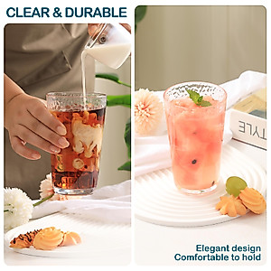 CiWiVOKi Plastic Drinking Glasses (Set of 16), 17oz Plastic Tumblers, Acrylic Glasses Drinkware, Reusable Plastic Cups for kitchen, Stackable, BPA-Free, Dishwasher-Safe, Clear