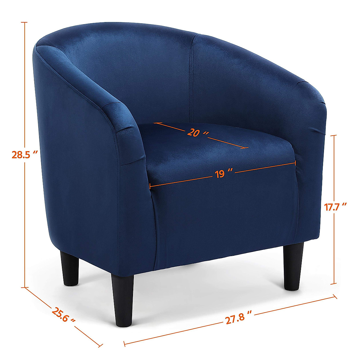 Topeakmart Velvet Accent Chair, Comfy and Modern Velvet Club Chair with Armrest and Sturdy Legs for Living Room/Bedroom Study, Set of 2, Navy Blue
