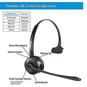 TV Bluetooth-Headset with Environmental-Noise-Cancelling(ENC) Microphone - Wireless Cellphone Computer Headphone with Mute,Volume,Call Control for Trucker,Call Center, Office