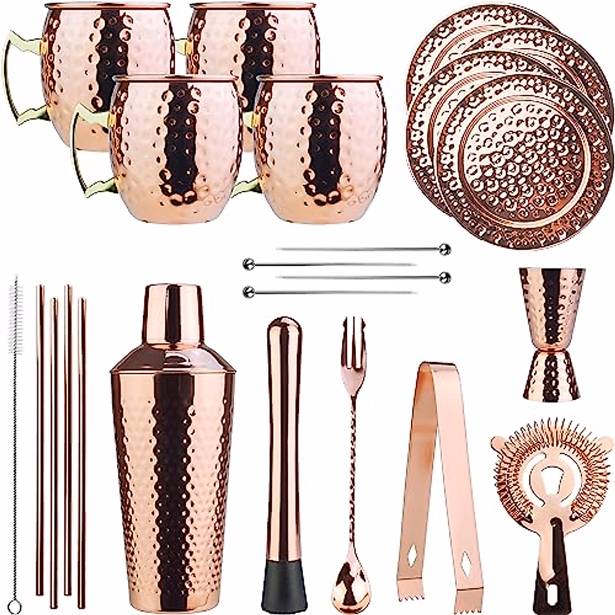 Arora Moscow Mule Barware Set - 23pc - Copper Plated Stainless Steel - Professional Bar Tools for Drink Mixing, Home, Bar, Party