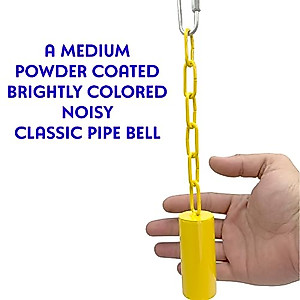 Mandarin Bird Toys 3010 Medium Yellow Chime Pipe Ringer by M&M - Durable Brightly Colored Powder Coated Bird Safe Ringing Cage Bell with Heavy Quick Link Connector, Classic Hanging Aviary Bell, Noisy
