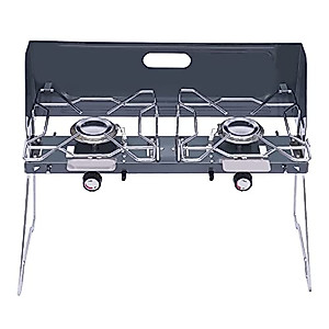Gas Camping Stove, 20,000 BTU Portable 2 Burner Stovetop, Stainless Steel Gas Cooker with Foldable Floor Stand for Camping and Outdoor Paito RV Cooking