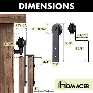 Homacer Mini Black Rustic Single Track Bypass Sliding Barn Door Hardware Kit, for Two Doors, 30-inch Long Flat Track, Straight Design Roller (One Flat +One Bent), Cabinet TV Stand Use