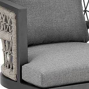 Zella Outdoor Patio Swivel Counter Stool in Aluminum with Light Gray Rope and Earl Gray Cushions