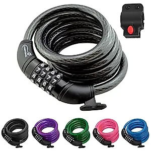 Lumintrail Bike Lock, Combination Lock - 4ft Heavy Duty Anti Theft Bike Cable Lock with Mounting Bracket (Black, 1 Pack)