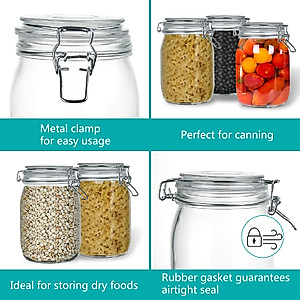 OAMCEG 4 Pack Wide Mouth Mason Jars - 34 OZ Airtight Glass Canning Jars with Leak Proof Rubber Gasket and Clip Top Lids, Perfect for Storing Coffee, Sugar, Flour or Sweets