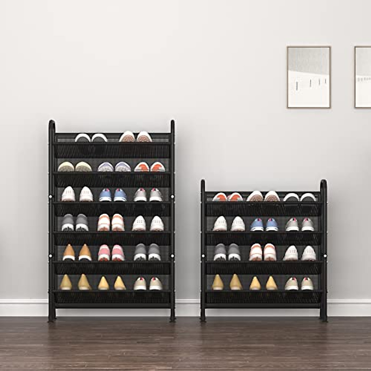FKUO 4 Tier Shoe rack for closet Mesh fabric narrow Metal shoe racks, Space saving Small Shoe Storage Organizer Shelf for Entryway, Hallway, Dorm Room (Black, 4-Tier)