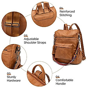 CHERUTY Backpack Purse for Women, Fashion PU Leather Backpack, Designer Backpack Shoulder Bag with Multifunctional Pockets(Tan)