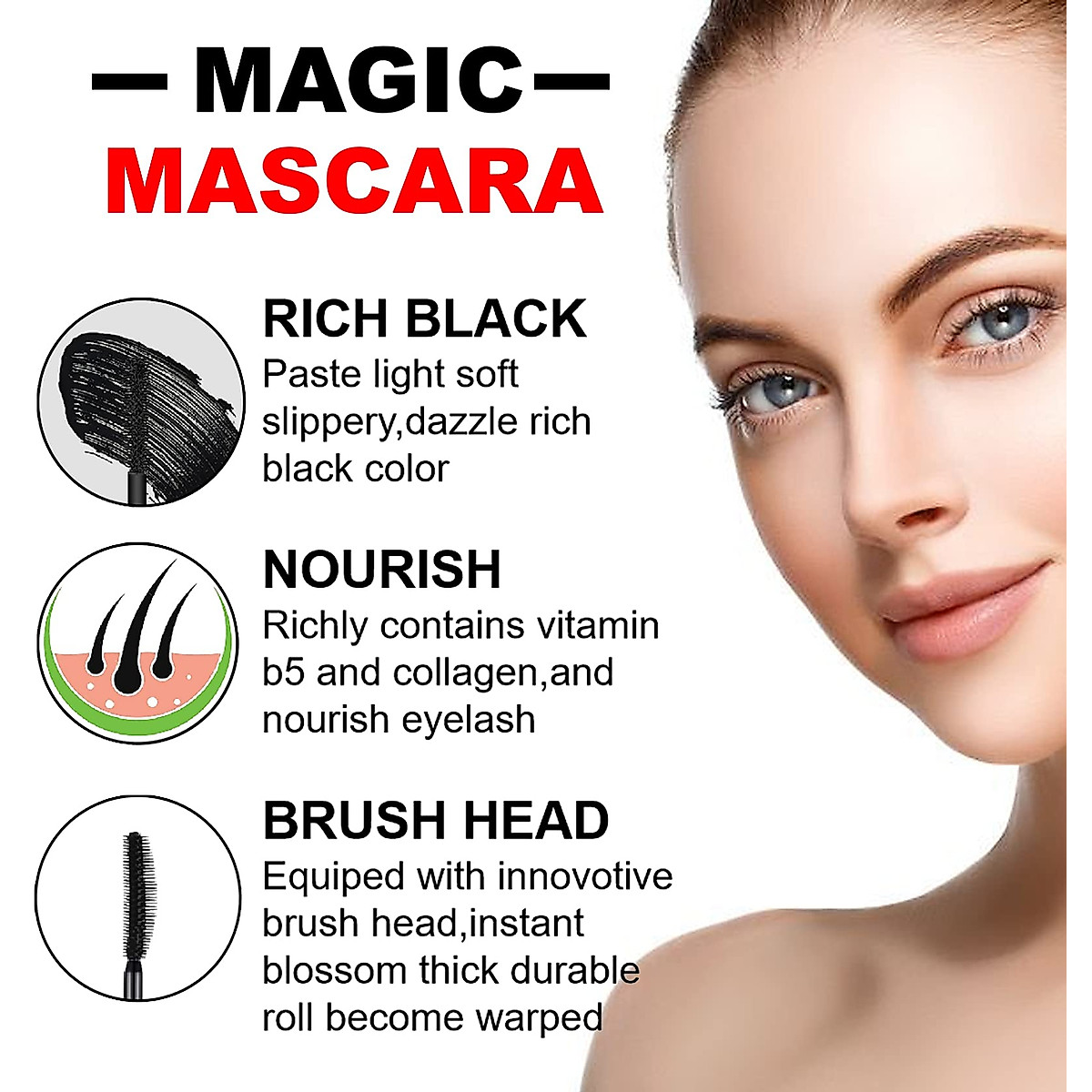 Mascara Black Volume and Length 4D Silk Fiber Lash Mascara Waterproof Mascara Voluminous Eyelashes,Dramatic Extension,Long Lasting Fiber Mascara Liquid Lash Extensions Mascara