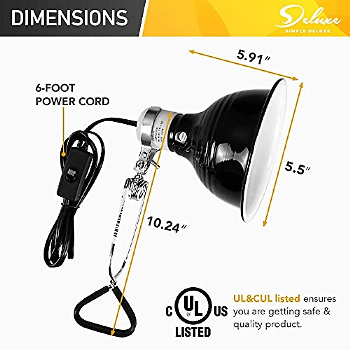 Simple Deluxe 50W Reptile Ceramic Heat Bulb No Light Emitting with 5.5 Inch 60W Dome Light Clamp Lamp Fixture and Digital Thermostat Controller, for Incubating Chicken & Amphibian Pet