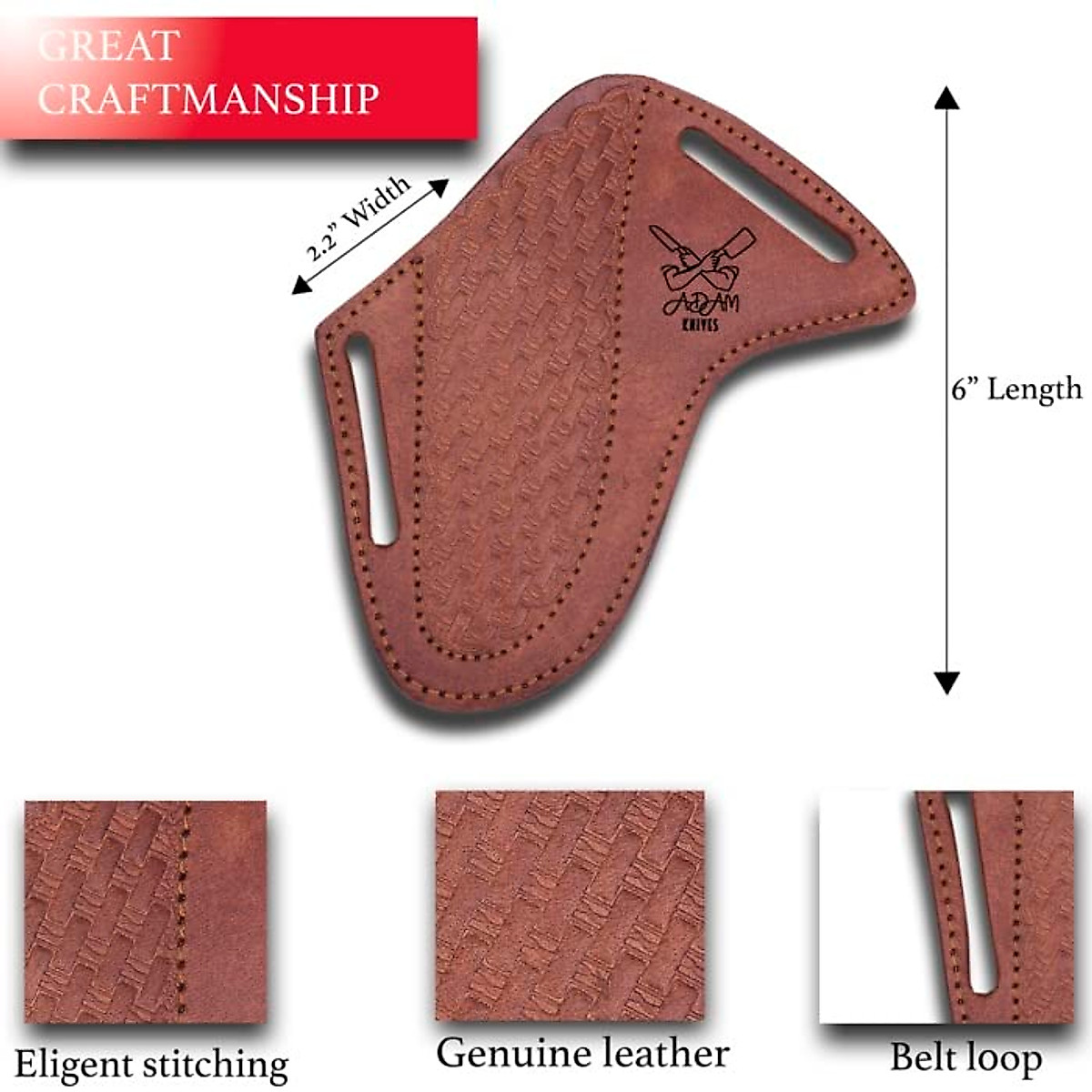ADAM KNIVES Leather Knife Sheath For Belt, Slanted Pancake Sheath, Tooled Leather Sheath, Beautiful Cow Boy Bull Cutter Knife Leather Cover 100% Real Leather (Leather)