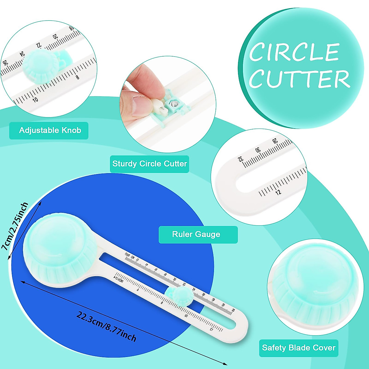 Andibro Circle Cutter for Crafts, Adjustable Circle Paper Cutter, Paper Trimmer with 3 Replaceable Blades Rotary Circle Maker Circular Cutting Scrapbooking Tool for Art DIY Crafts 3.9-12.6in (Green)