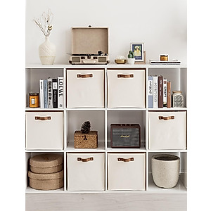 StorageWorks 13x13 Storage Cubes, Collapsible Storage Bins Organizer for Closet, Fabric Storage Box with PU Handles, Beige, 6-Pack