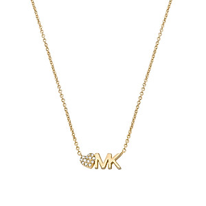 Michael Kors Brass and Pavé Crystal MK Logo Pendant Necklace for Women, Color: Gold (Model: MKJ7977710)