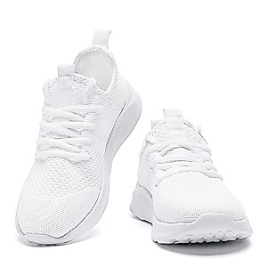 WOHHHW Women Walking Shoes Ladies Running Sneakers Breathable Mesh Sports Shoes Casual Lightweight Gym Lace up Sneakers Fitness Athletic Slip On Comfortable White US Size 8