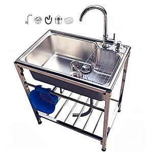 WORDFUN Freestanding Stainless Steel Sink, Restaurant Stand Sink, Commercial Kitchen Sink, Industrial Sink, Outdoor Sink Station, Oversized Compartment Sink, Camping Sink