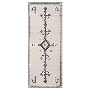 GLN Rugs Bohemian Collection - Machine Washable Area Rug, Bohemian Vintage Washable Rug, Non Slip Area Rug, Low Pile Chenille Living Room Rug, Bedroom Rug, Bathroom Rug (2'x3' Beige Rug)