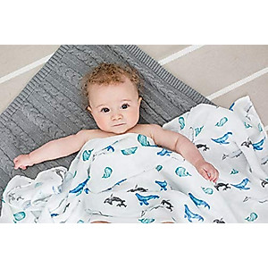 lulujo Baby Swaddle Blanket| Unisex Softest Bamboo Viscose Swaddle Blanket| Neutral Receiving Blanket for Girls & Boys 47in x 47in Whales