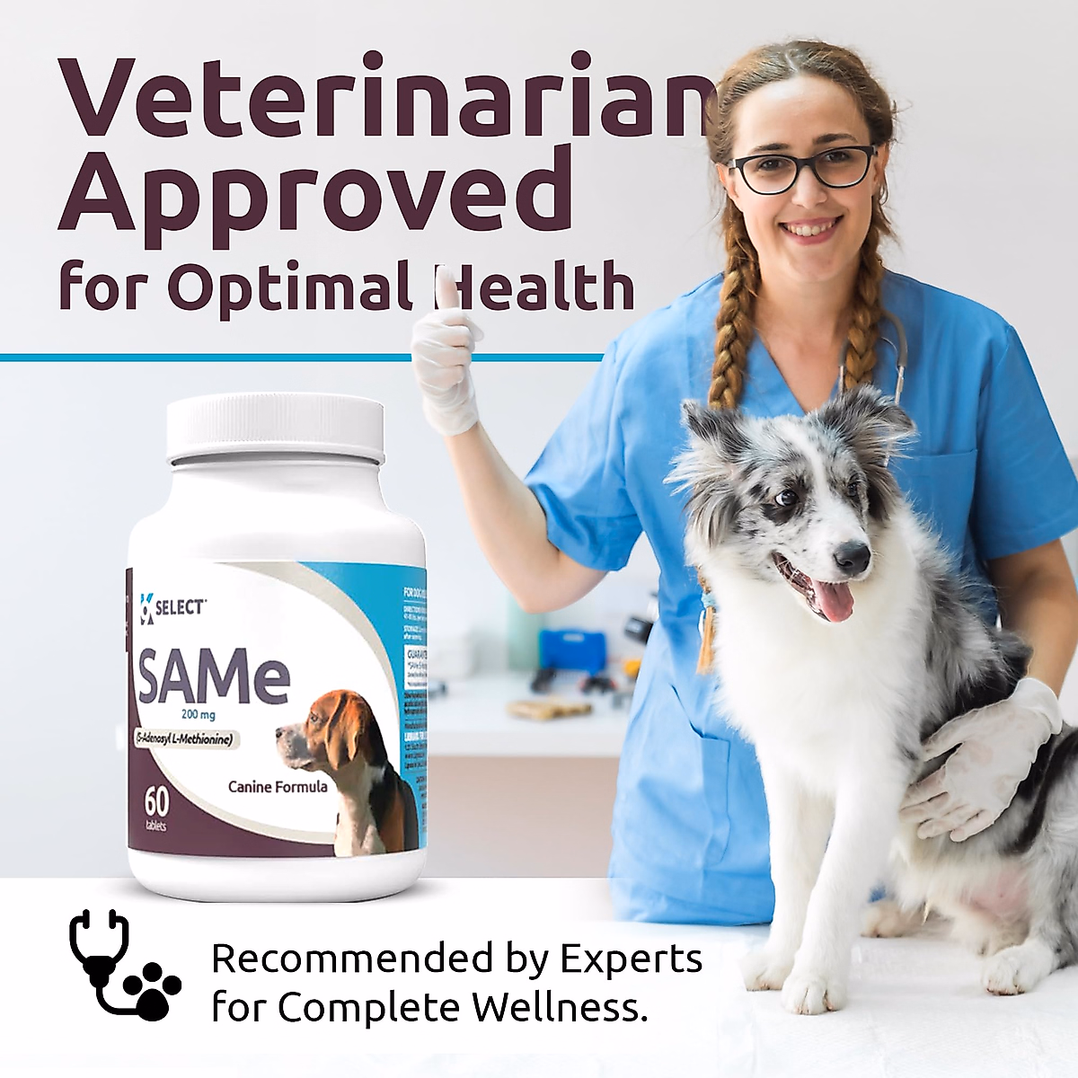 K9 Select SAM-e for Medium and Large Adult Dogs, 60 Tablets, 200mg Active S-Adenosyl L- Methionine, Cognitive and Liver Support Supplement for Dogs, Nutritional Support for Revitalisation