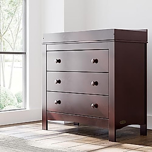 Graco Noah 3 Drawer Chest with Changing Topper (Espresso) – GREENGUARD Gold Certified, Baby Dresser With Changing Table Top, Dresser for Nursery, 3 Drawer Kids Dresser