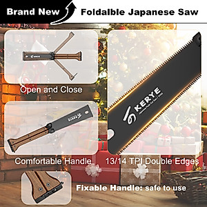 KERYE Hand Saw Tools, 5.5 Inch Mini Pocket Folding Saw, SK5 Blade Wood Saw for Woodworking, 13/14 TPI Double Edges Pull Saw, Flush Cut Saw for Wet/Dry Wood, Christmas Gifts for Men- KY03