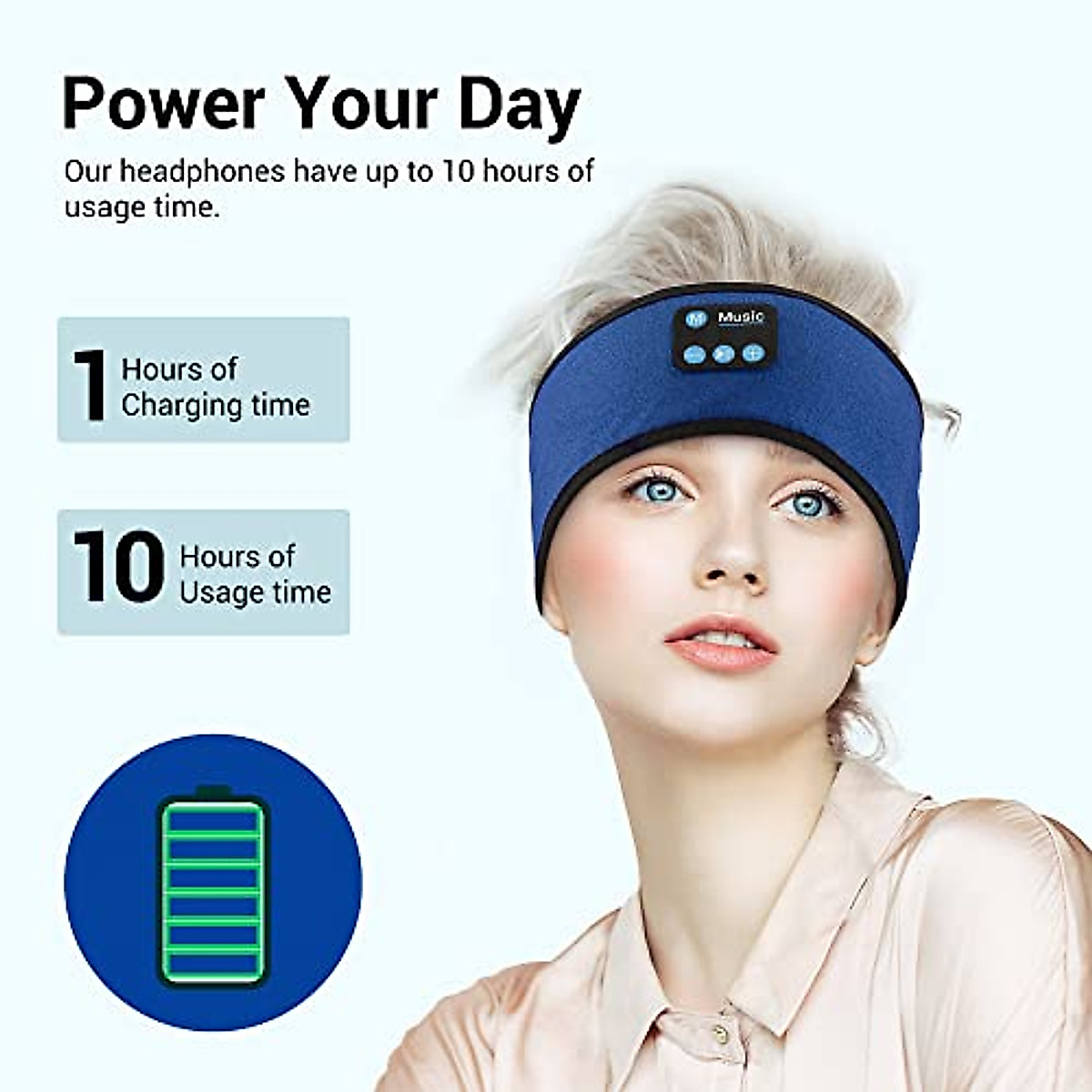 Bluetooth Headband,Headband Headphones Wireless Sleep Headphones with White Noise Mode and Ultra-Thin Speakers for Unisex Sleeping Running Workout Jogging Yoga Insomnia Air Travel (Blue)