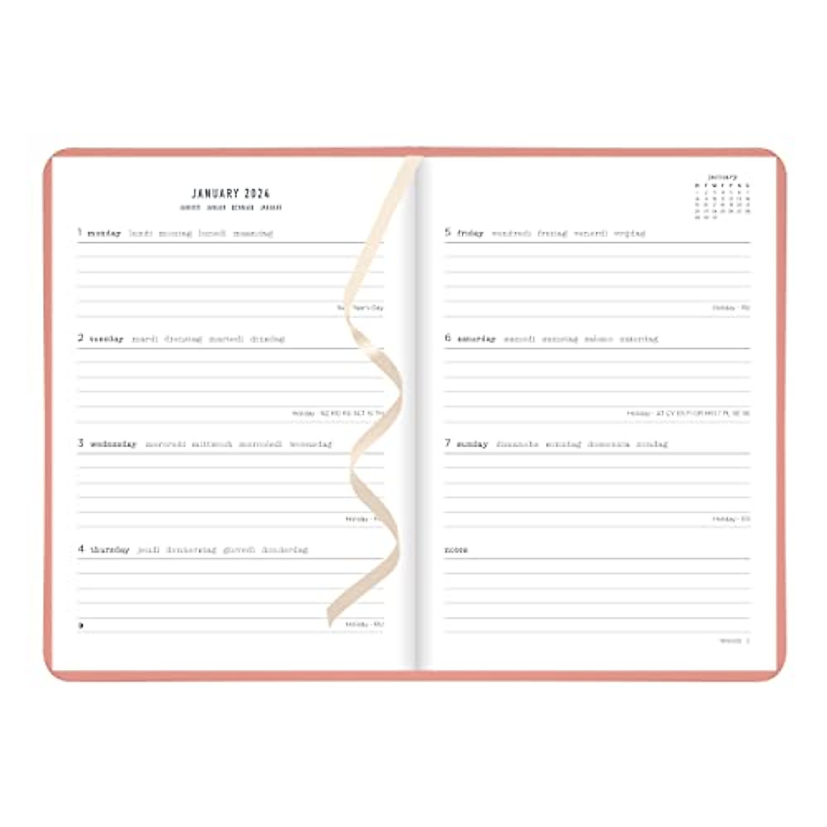 Letts Conscious Weekly/Monthly Planner, 12 Months, January to December, 2024, Sewn Binding, A5 Size, 8.25" x 5.875", Multilingual, Clay (C082397-24)