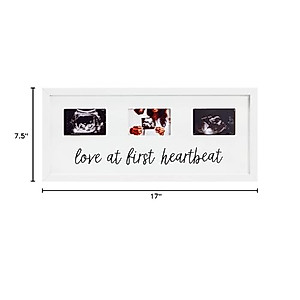 Juvale Baby Sonogram Picture Frame for 3 Ultrasound Photos, Love at First Heartbeat (17 x 7.5 x 0.5 In, White)