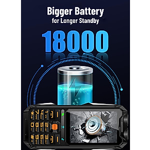 Rugged Senior Cellphone, 4G Large Mobile Phone for Elderly, 4in, 18000mAh Battery, Sound Quick Dial Phone for Android 7.0, Dual LED Lights (Black)