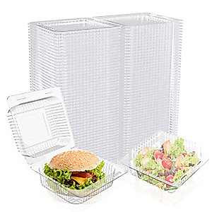 Goiio 100 Pcs Disposable Clamshell Dessert Container, 5.32x4.7x2.75 inches Clear Plastic Take out Containers, for Salads, Sandwiches, Hamburgers
