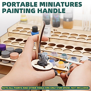 OPHIR Wooden Paint Organizer, Miniature Paint Holder Storage Rack for 60 Acrylic Model Paint Bottles with 2 Drawers, 2 Painting Handle, 25 Paint Brush Holes and 1 Brush Holder for Miniature Paint Set