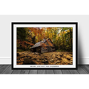 Country Photography Print (Not Framed) Picture of Old Barn Surrounded by Fall Foliage on Autumn Day in Great Smoky Mountains Tennessee Rustic Wall Art Cabin Lodge Decor (8" x 10")