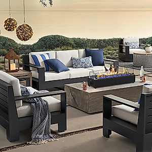 BAIDE HOME 28-inch Table Top Propane Fire Pit, 40,000 BTU Tabletop Firepit for Patio, Outdoor Portable Fireplace Rectangular Fire Bowl w/Wind Glass Shield, Glass Rocks - Black