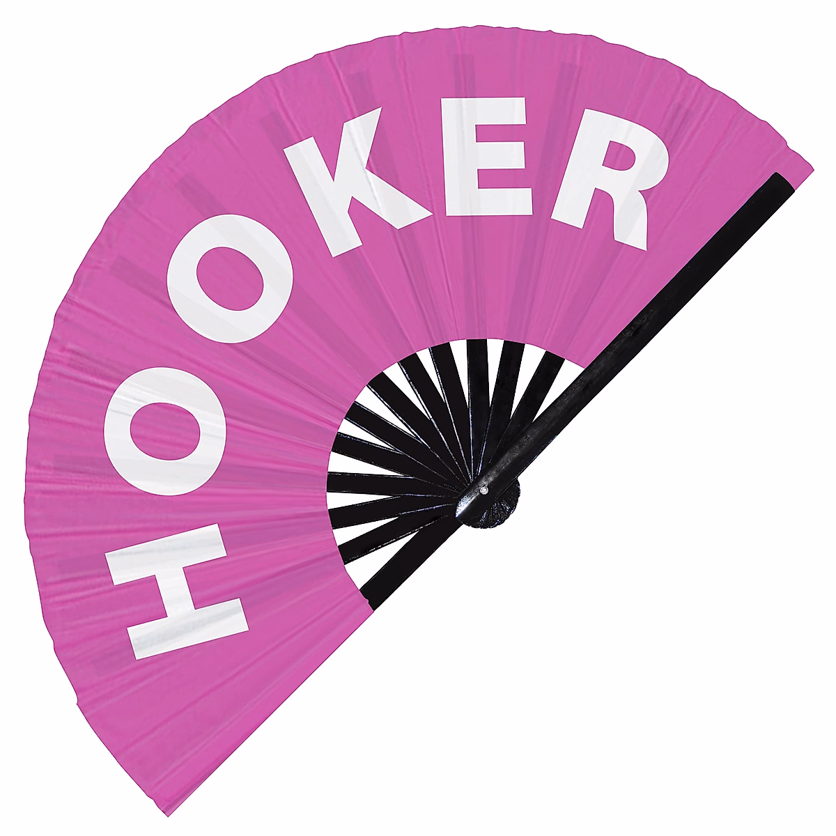 Hooker hand fan foldable bamboo circuit hand fan funny gag slang words expressions statement gifts Festival accessories Rave handheld Circuit event fan Clack fans (Pink)