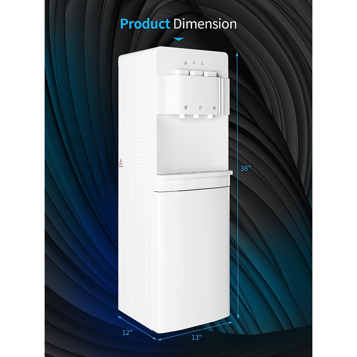 TABU Bottom Loading Water Cooler Dispenser of 3 Temperature Settings - Hot, Cold, Room Water, for 3 or 5 Gallon Bottles, with Child Safety Lock& Anti-Scalding Design, (White)