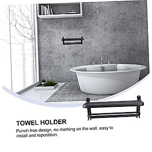 PRETYZOOM 1 Set Storage Rack Bath Towel Rack Towel Racks Bar Black Towel Hook Hanger Organizer Black Stand Vintage Bathroom Towel -Mounted Aviation Aluminum Space Aluminum