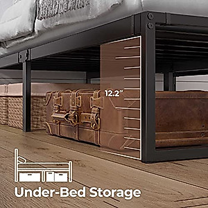 Rolanstar Bed Frame with USB Charging Station, Full Bed Frame with LED Lights, Platform Bed Frame with Heavy Duty Steel Slats, 14" Storage Space Beneath Bed