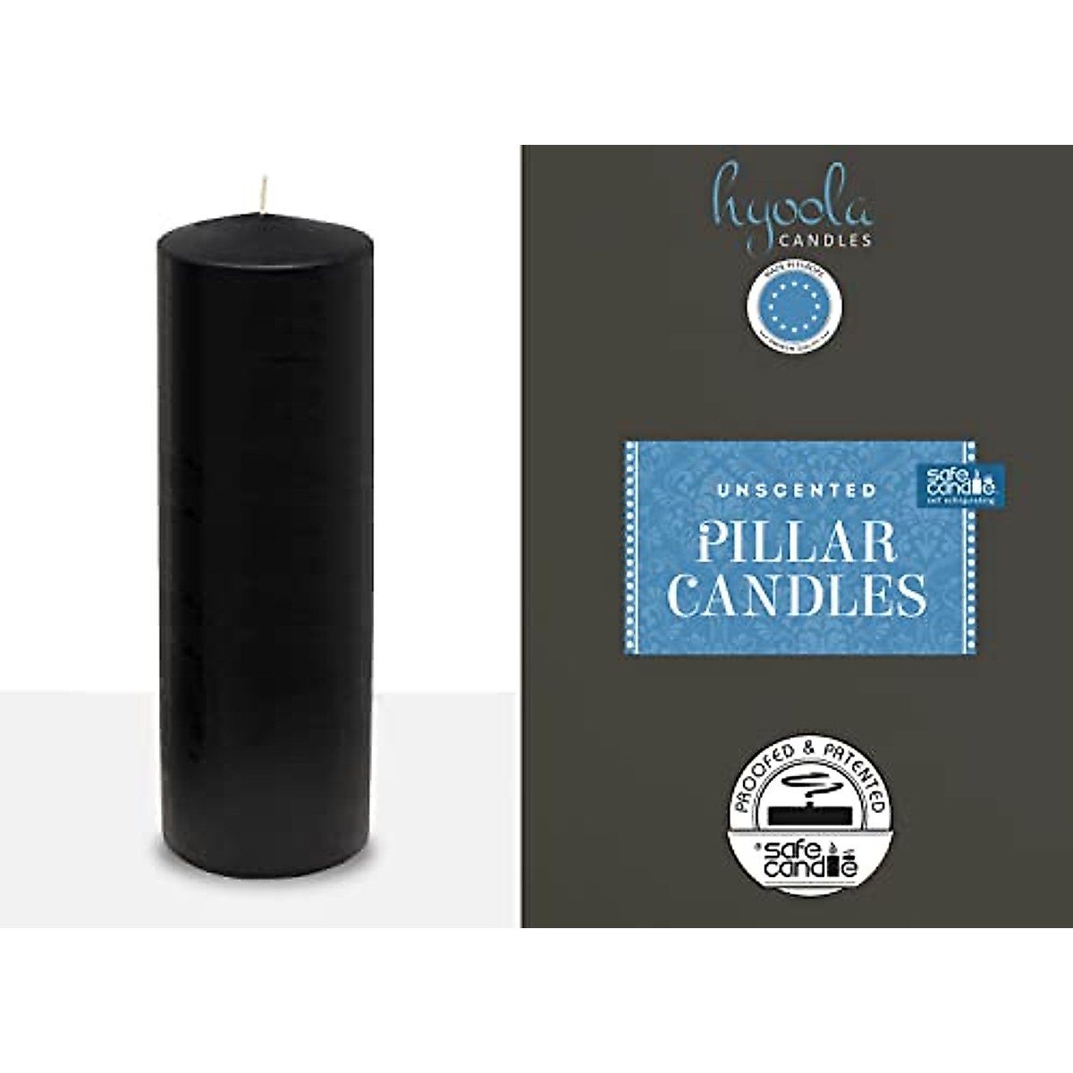 Hyoola Black Pillar Candles 2x8 Inch - 4 Pack Unscented Pillar Candles - European Made