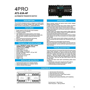 4PRO ATS-63A-4P-v3, 50/60Hz, Automatic Transfer Changeover Switch