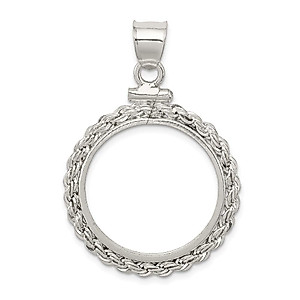 Solid 925 Sterling Silver 21.1 x 2mm $0.05 Rope Coin Bezel Pendant (38mm x 29mm)