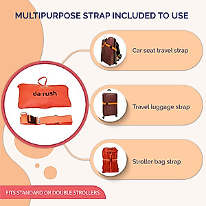 Da Rush Stroller Bag for Airplane Travel - Heavy Duty Multifunctional Stroller Bag with Luggage Strap to Use as Car Seat Travel Belt - 3 in 1 Gate Check Bag that Fits Standard or Double Strollers