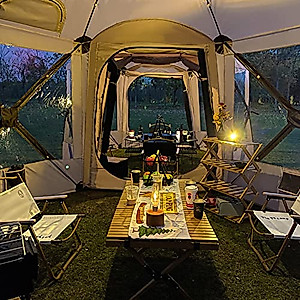 Instant Cabin Tent Portable Large Pop Up Tent Easy Setup for Family Camping Hexagon Restaurant Tent with Wind Rope/Ground Pegs/Door Poles/Storage Bag