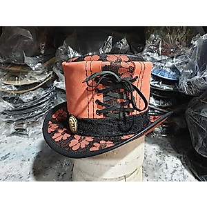 Steampunk Black Crusty Band Pink Leather Top Hat (Leather, XX-Large)