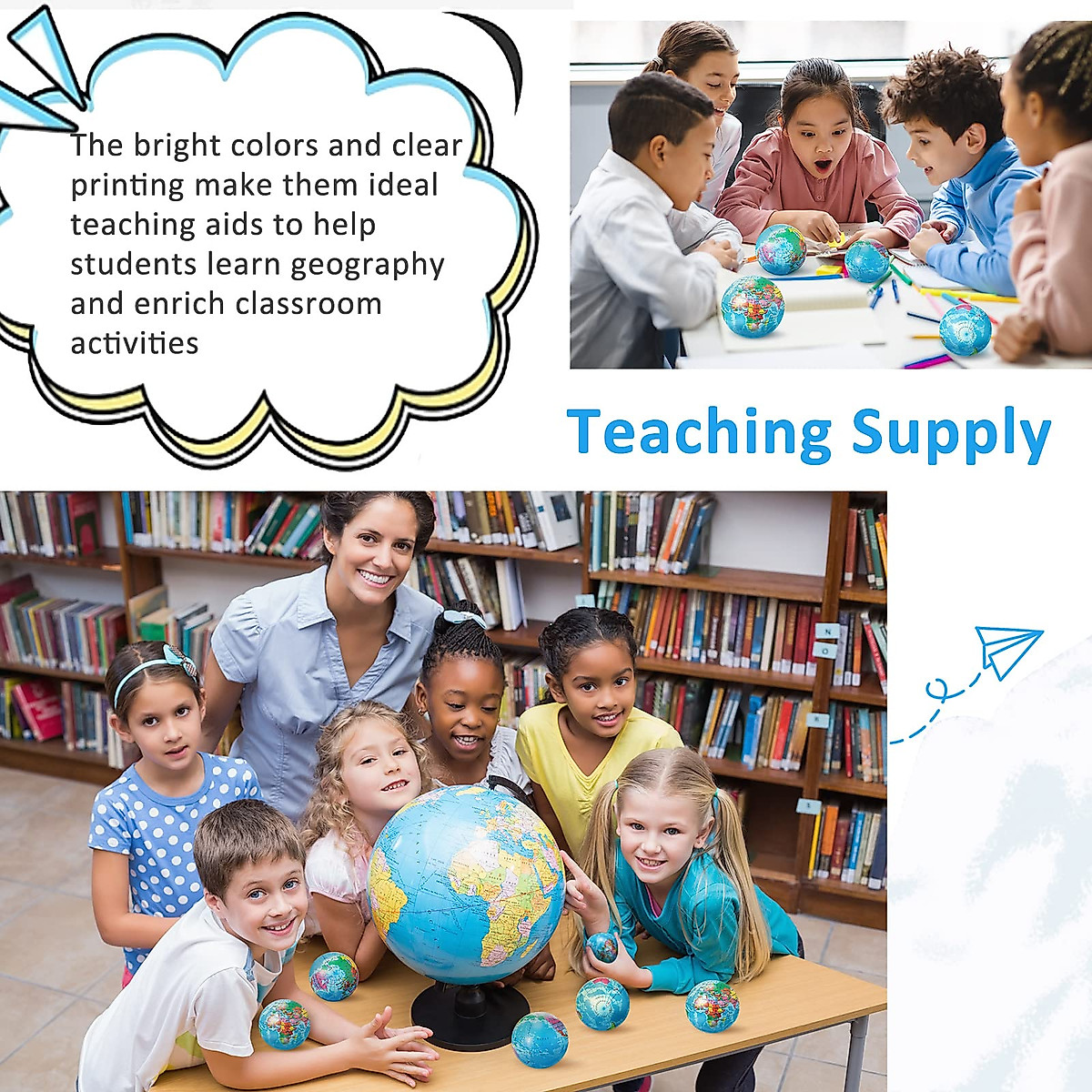 BBTO 24 Pack World Stress Balls Mini Globe Ball Earth Stress Relief Balls 3 Inch Stress Balls for Adults Teens Finger Exercise, Globe Pattern Educational Stress Balls, Party Favors, Carnival Rewards