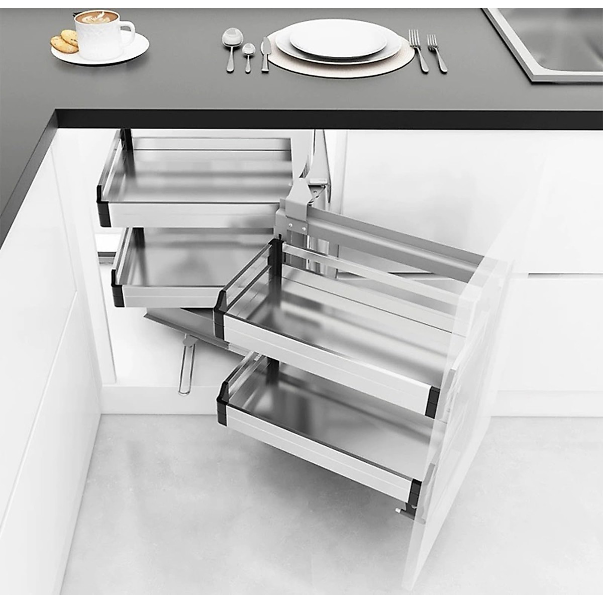 Gagalayong Blind Corner Cabinet Organizer, Corner Optimizer, Chrome Blind Corner Soft Close, Blind Corner Cabinet Pull Out Right for Coffee Cabinets and Kitchen Closets