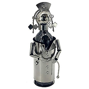 Bellaa 20836 Metal Wine Bottle Holder, Nurse Gifts, On Duty Doctor Surgeons Medical Physicians Medics Caregivers Figurine Statues American Heroes Gift 13 Inch